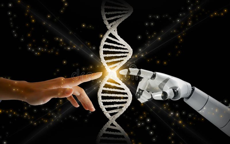 The Hands of a Robot and a Human are about To Touch on DNA To Connect ...