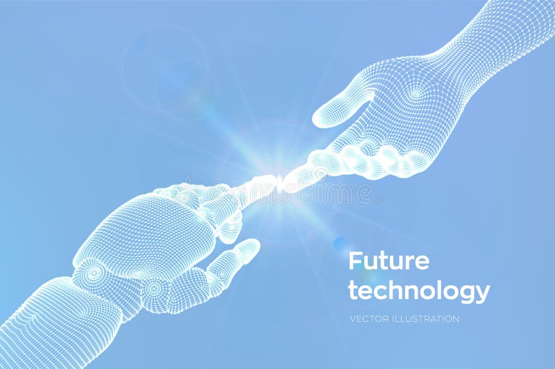 Hands of Robot and Human Touching. Cyborg Finger about To Touch Human ...