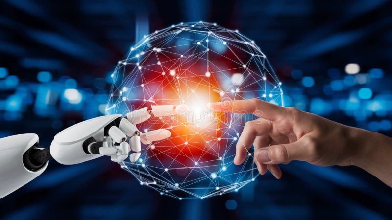 Hand of Robot and Human Touching on Global Virtual Network Stock ...