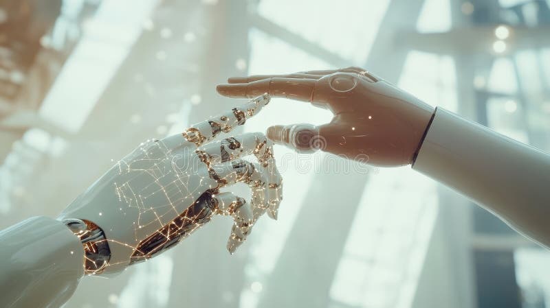 Robot Human Hands Touching Big Data Network Connection Background Stock Photos - Free & Royalty ...
