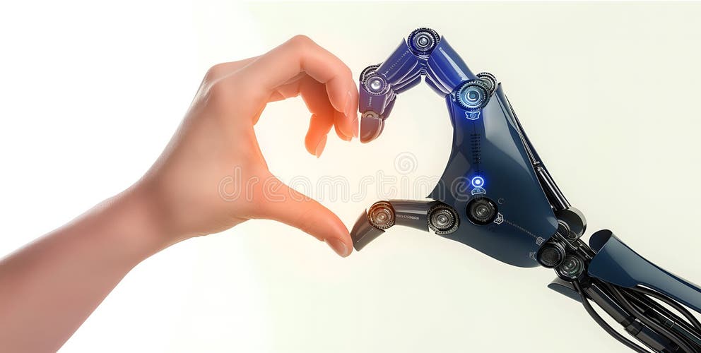 Hands of Robot and Man in Heart Shape. Concept of Human Robot ...