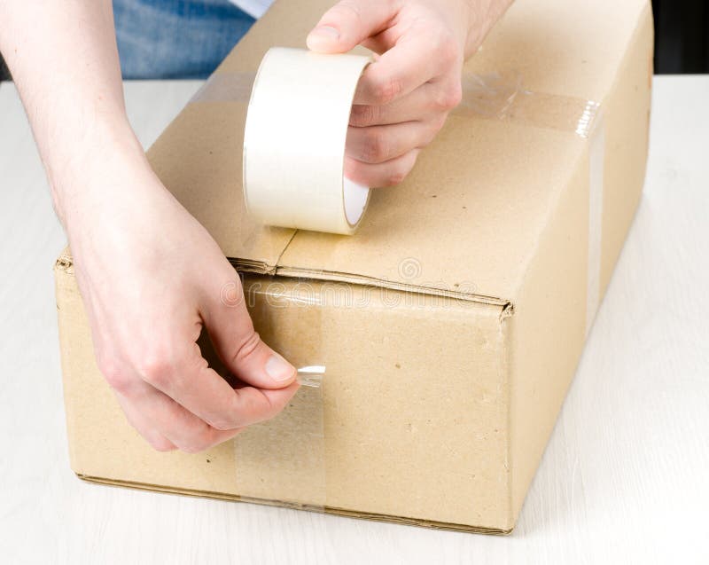 Hands with Roll Adhesive Tape Stock Photo - Image of pack, glue: 159194328