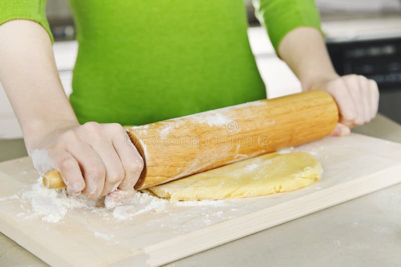 Hands with Rolling Pin and Cookie Dough Stock Image - Image of close ...