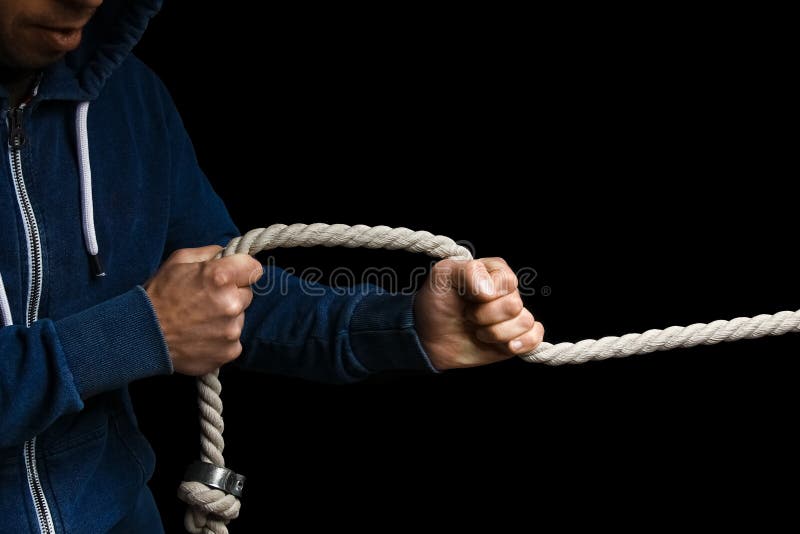 Hands with a Rope on a Black Background Stock Photo - Image of ...