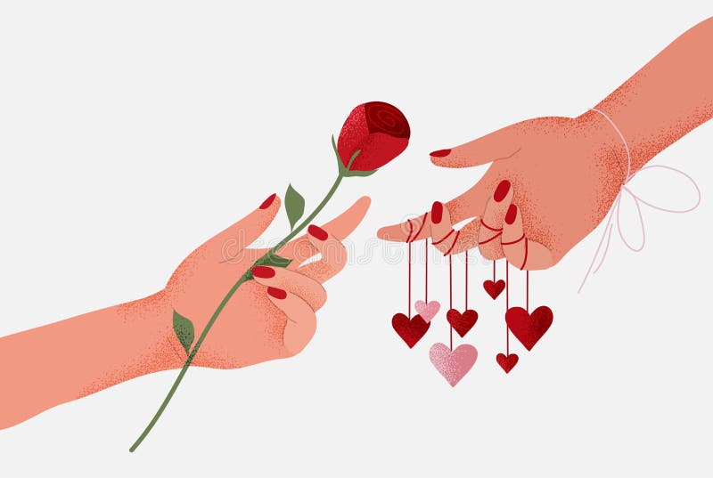 Hands with Rose and Hearts. Valentine S Card Stock Vector ...