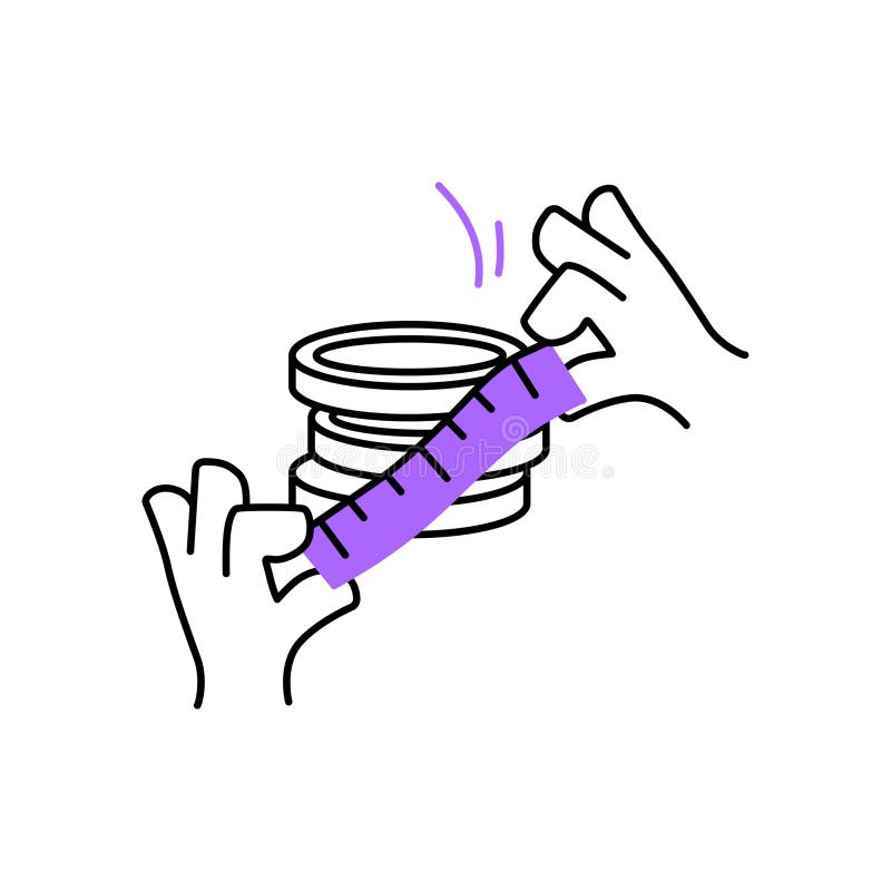 Hands with a Ruler Measure a Stack of Coins Stock Illustration ...