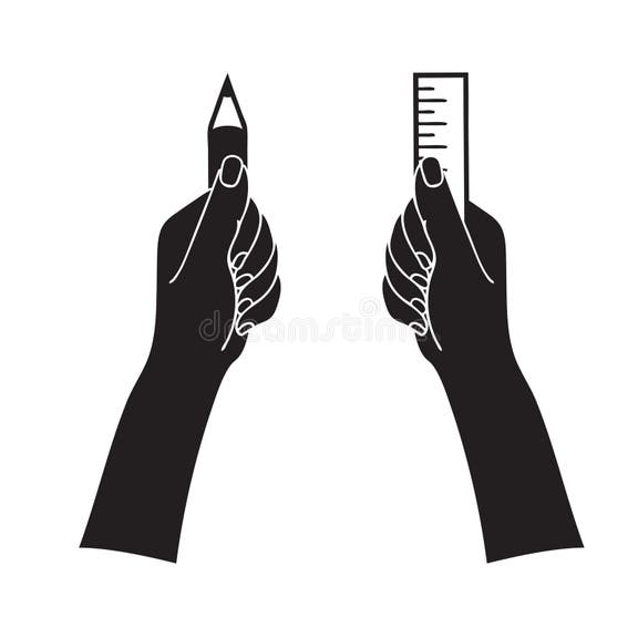 Hands with Ruler and Pencil Stock Vector - Illustration of draw ...
