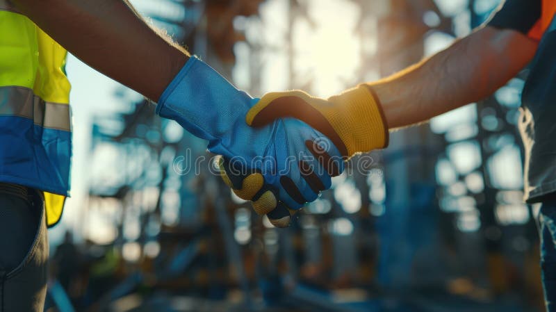 Hands in Safety Gloves Handshake.AI Generated Image Stock Photo - Image ...
