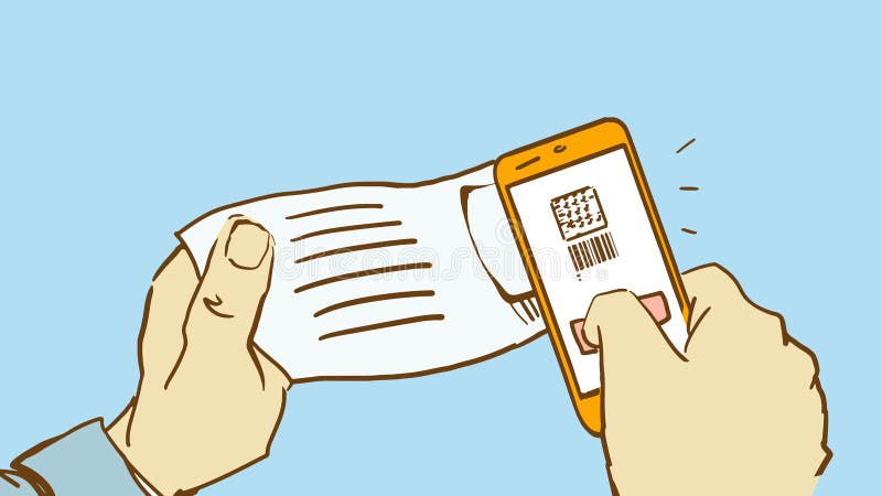 Cartoon Hands Scaning QR Code on a Check by Phone Stock Vector ...
