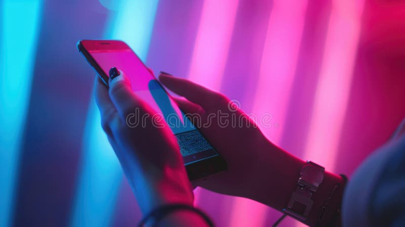 Hands Scanning QR Code for Payment Against Modern Sleek Background ...