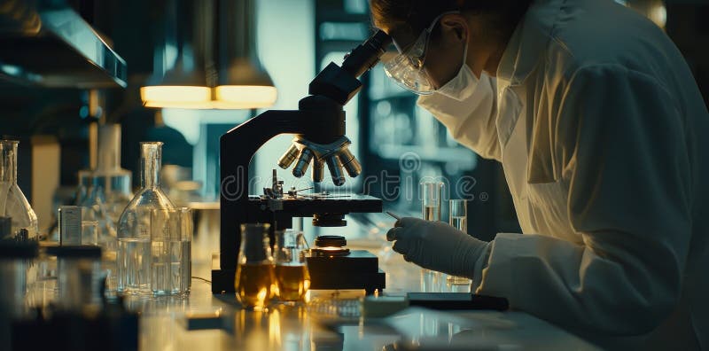Hands of a Scientist Working with a Microscope in a Laboratory, Science ...