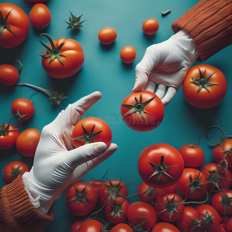 Hands of Scientists Showing Genetically Modified Tomatoes-generated by ...