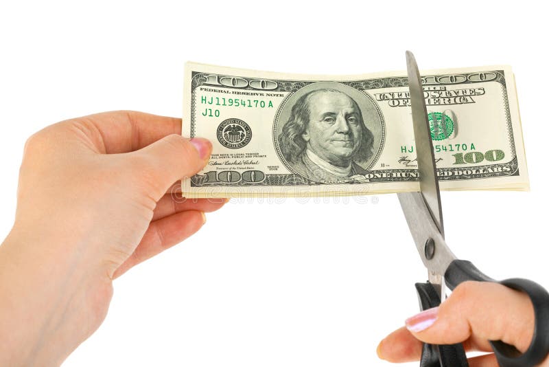 Hands with Scissors Cutting Money Stock Photo - Image of abstract, idea ...