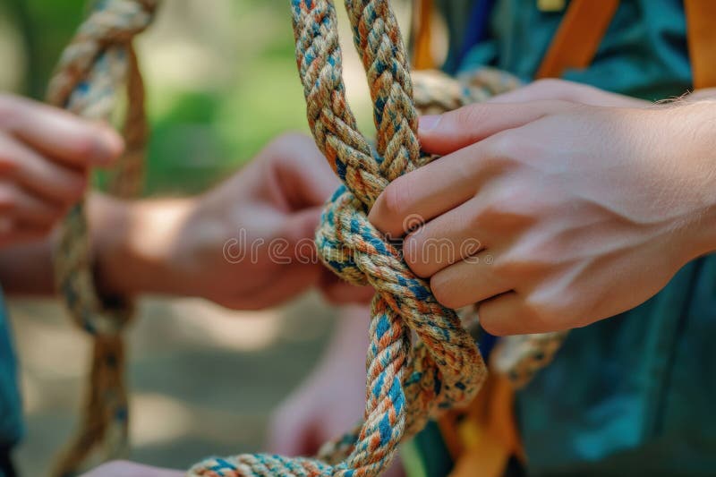 Scouts Practice Tying Knots during Skill Training Session with Ropes in ...