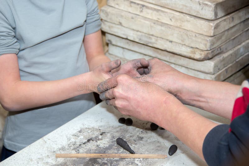 Hands Sculpting Clay on Table Stock Image - Image of play, handmade ...