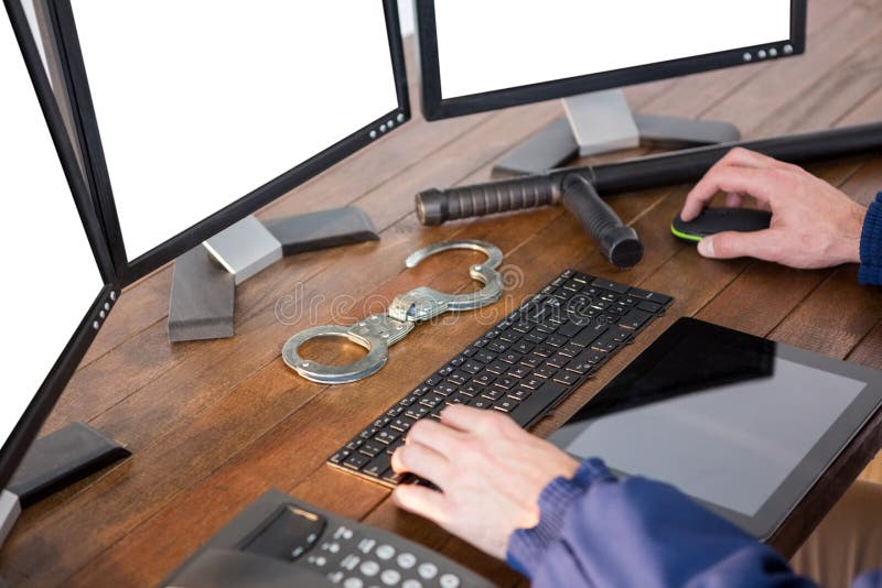 Hands of Security Officer Using Computer Stock Image - Image of digital ...