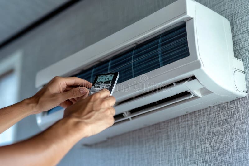 Adjusting Temperature Settings Remote Control Air Conditioning Home ...