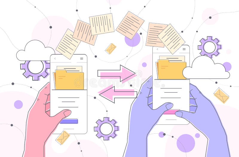 Hands Sending and Receiving Document Folders Via Smartphones Copy ...
