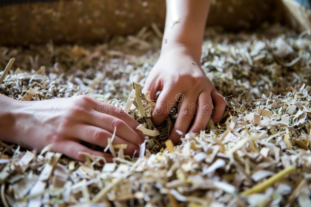Hands Separating Shredded Paper for Composting Stock Illustration ...