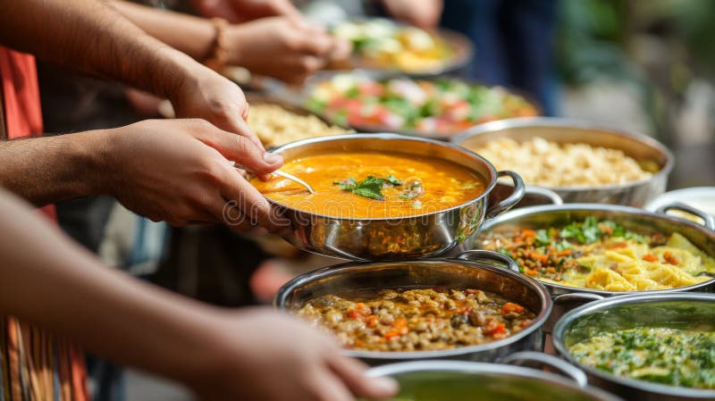 Hands Serving Delicious Indian Food Buffet Stock Illustration ...