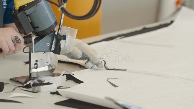 Worker Using a Circular Textile Knife Stock Footage - Video of ...