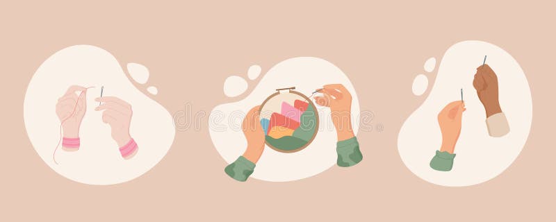 Hands Sewing with Needle and Embroidery Hoop Stock Vector ...