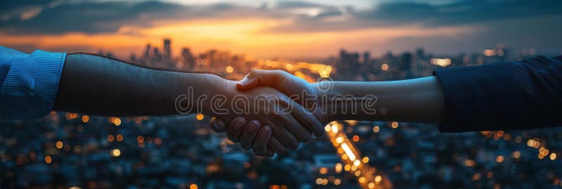 Hands Shake in Agreement with City Backdrop, Partnership Theme Stock ...