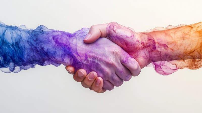 Hands Shaking with Colorful Smoke Effects Symbolizing Partnership and ...
