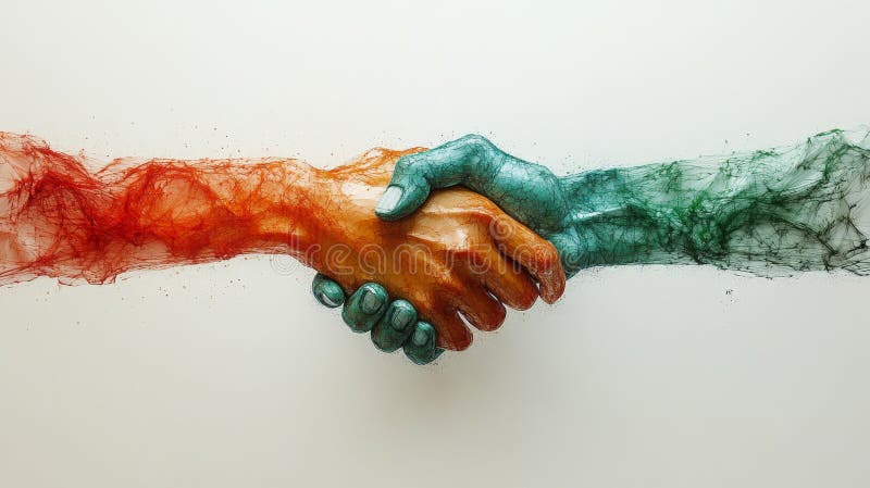 Hands Shaking in Orange and Green Colors Representing Unity ...