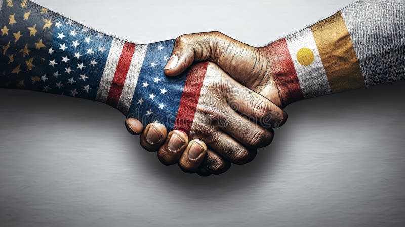 Hands Shaking with Painted Flags Representing Unity and Collaboration ...