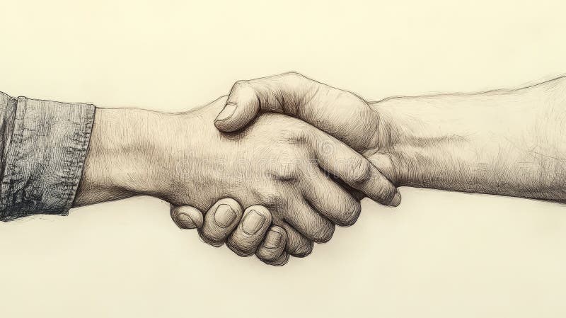 Hands Shaking To Symbolize Agreement or Partnership in a Drawn ...