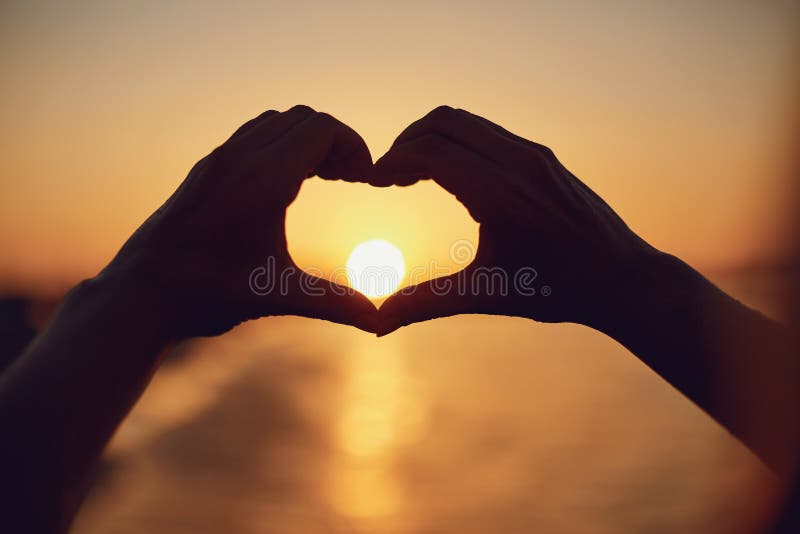 Hands Forming a Heart Shape with Sunset Silhouette Stock Photo - Image ...