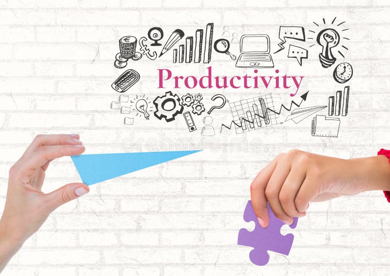 Hands with Shapes and Productivity Text with Drawings Graphics Stock ...