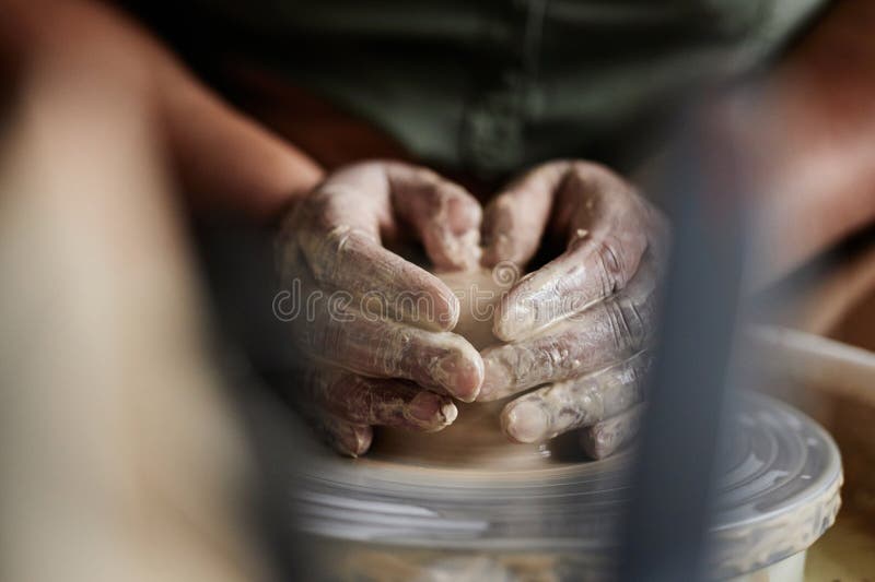 Hands Shaping Clay in Pottery Studio Stock Photo - Image of work ...