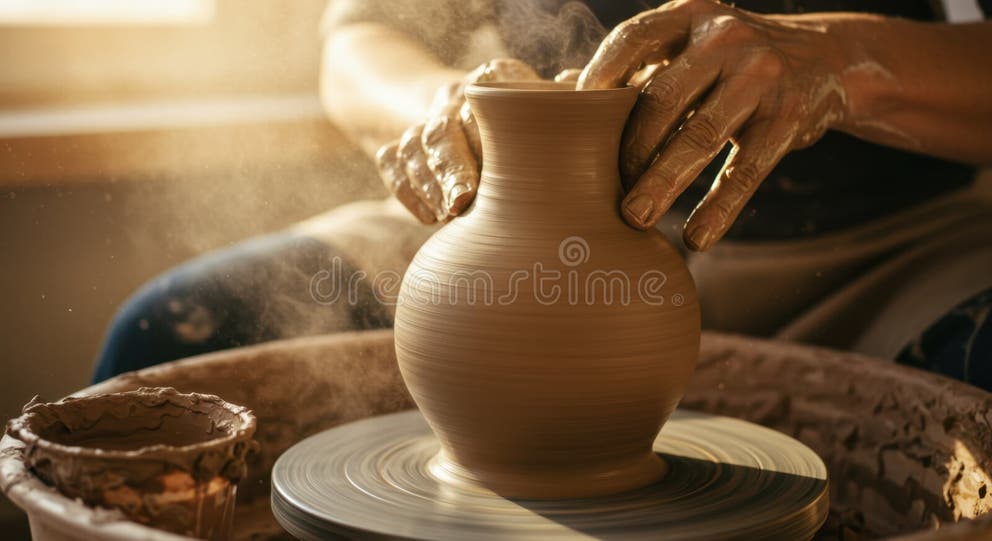 Hands Shaping Clay on Pottery Wheel Stock Illustration - Illustration ...