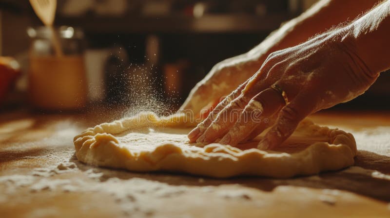 Hands Shaping Dough with Flour Dusting Stock Illustration ...