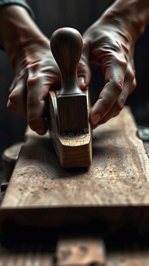Hands Shaping a Piece of Wood with Traditional Hand Tools Stock ...