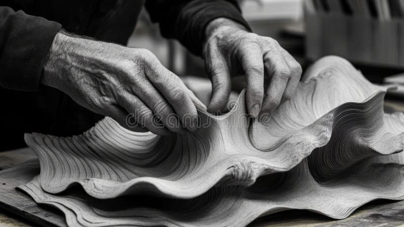 Hands Shaping a Wavy Wooden Sculpture Stock Illustration - Illustration ...