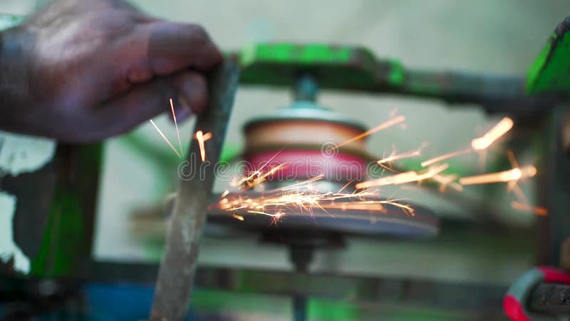 Hands Sharpening Blade with Sparks Stock Footage - Video of hand ...