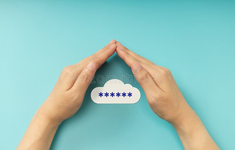 Hands Shielding Password on Cloud Symbol, Representing Cybersecurity ...