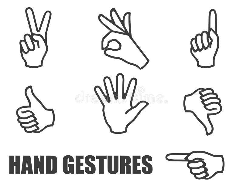 Hands Show Different Symbols. Hands with a Thin Line Stock Vector ...