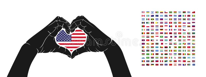 Hands Show the Shape of a Heart. Flags of Countries of the World Stock ...
