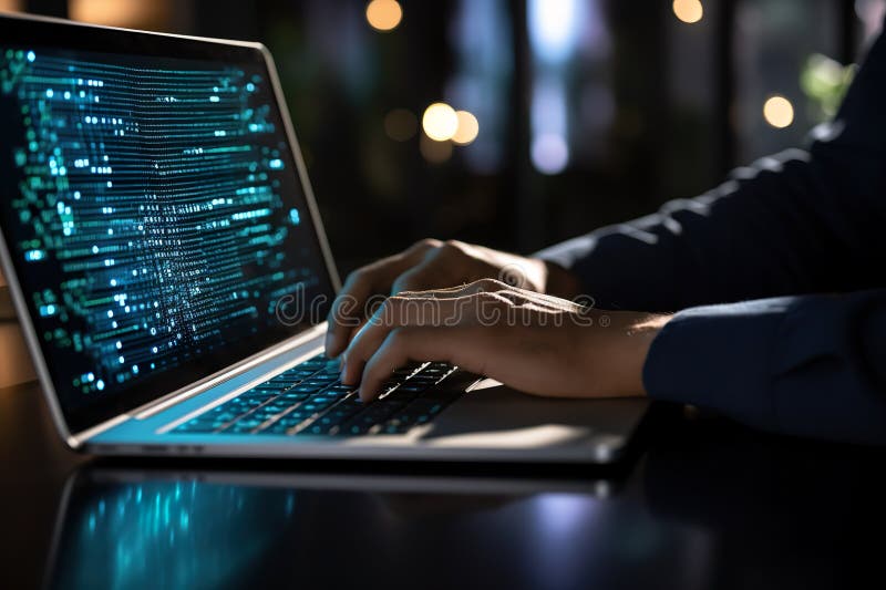 Hands Showing Coding Programmer A Software Engineer Working On A Laptop With Javascript Stock