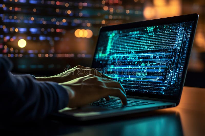 Hands Showing Coding Programmer A Software Engineer Working On A Laptop With Javascript Stock