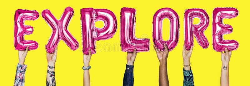 Hands Showing Explore Balloons Word Stock Photo - Image of break ...