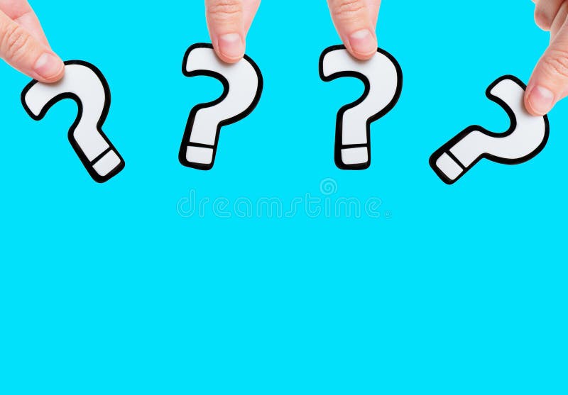 Hands Showing Question Marks on Blue Stock Photo - Image of white, blue ...