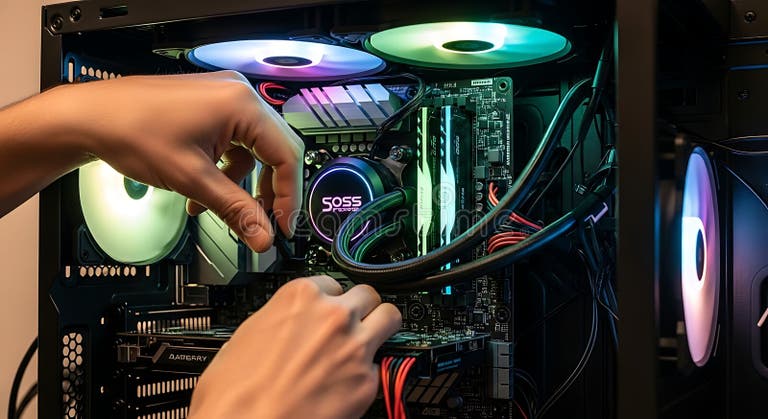 Assembling Computer Components Hands Working on Hardware Stock Image ...