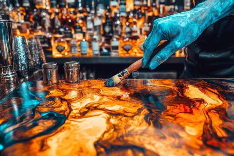 Hands are Shown in Close Proximity Applying Varnish To a Smooth Wooden ...