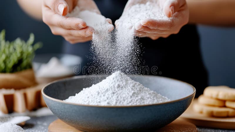 Hands Sifting Flour into a Bowl in a Kitchen Setting for Baking ...