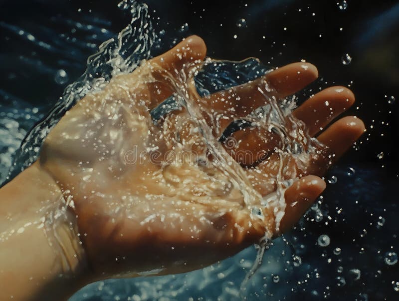 Hands Splashing in Water, Dynamic Movement Captured Stock Illustration ...